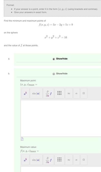 Solved Format: - If your answer is a point, enter it in the | Chegg.com