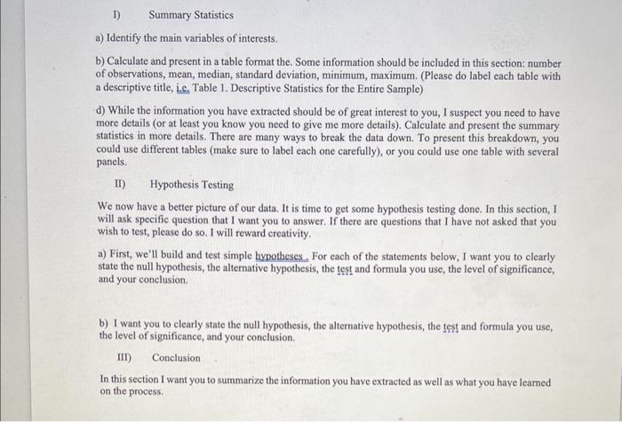 Solved a) Identify the main variables of interests. b) | Chegg.com