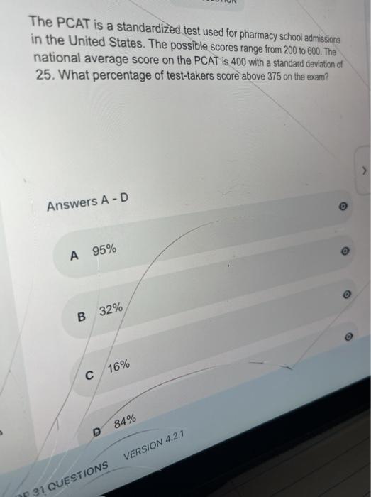 Solved The PCAT is a standardized test used for pharmacy | Chegg.com