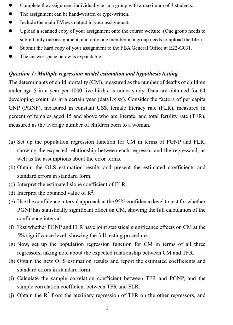 - Complete the assignment individually or in a group | Chegg.com