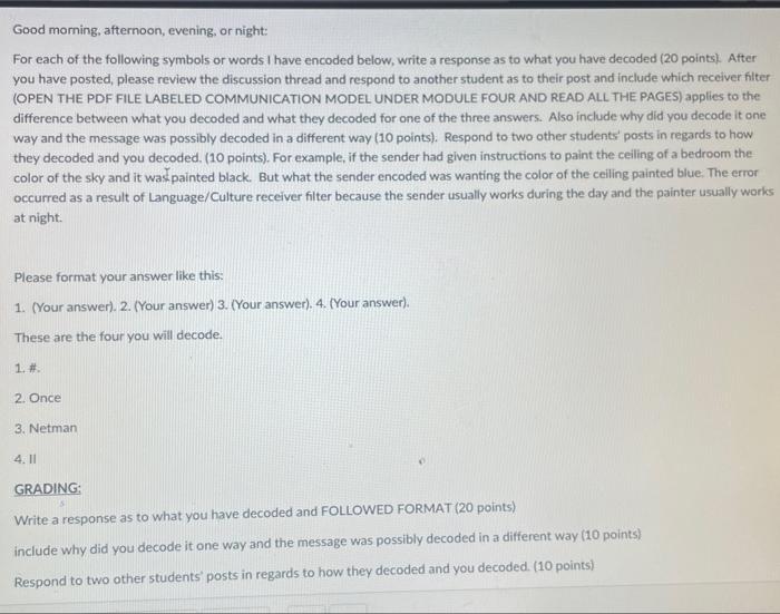 Good morning afternoon, evening, or night: For each | Chegg.com