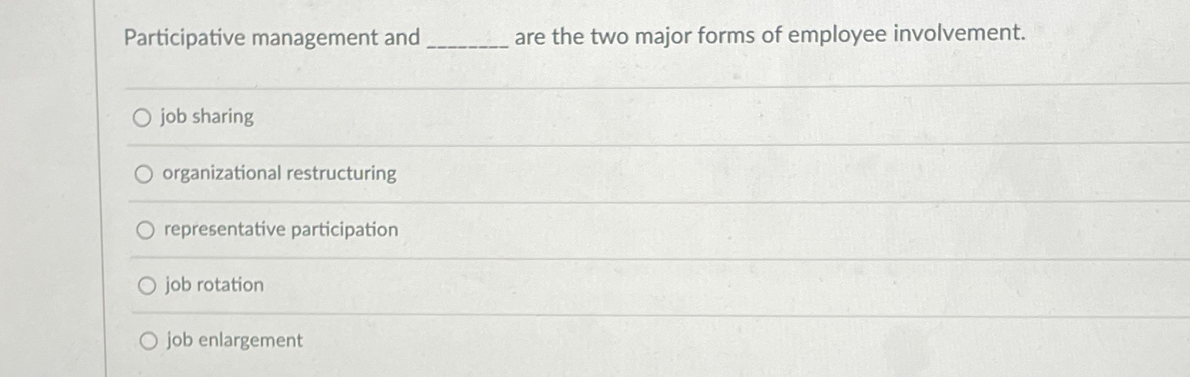 Solved Participative management and are the two major forms | Chegg.com