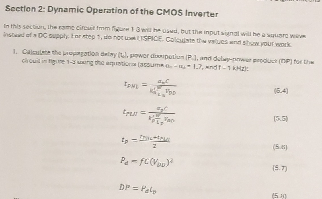 Section 2: Dynamic Operation of the CMOS InverterIn | Chegg.com