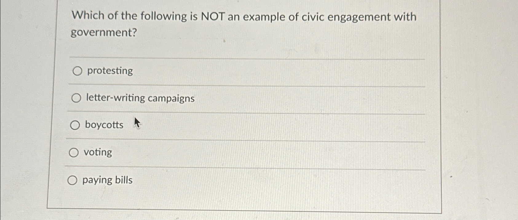 Solved Which of the following is NOT an example of civic | Chegg.com
