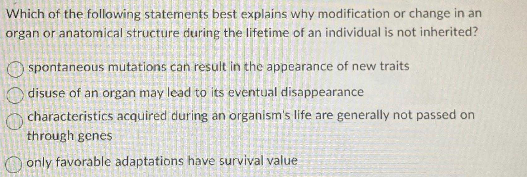 Solved Which of the following statements best explains why | Chegg.com