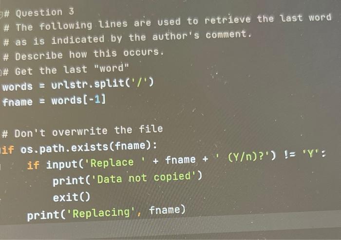 Solved \# Question 3 \# The following lines are used to | Chegg.com