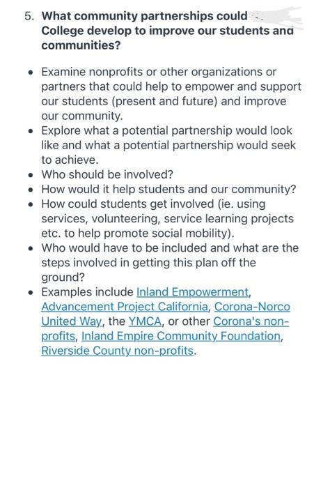 5. What community partnerships could .. College | Chegg.com