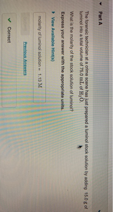 Solved Part C What volume of the stock solution (Part A) | Chegg.com