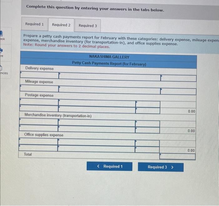 Solved Nakashima Gallery had the following petty cash | Chegg.com