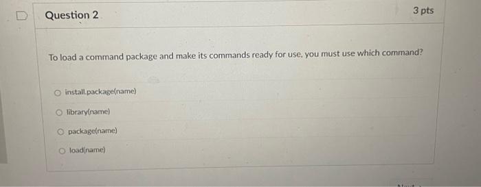 Solved To load a command package and make its commands ready | Chegg.com