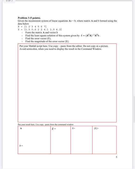 Problem 3 (5 points) Given the inconsistent system of | Chegg.com