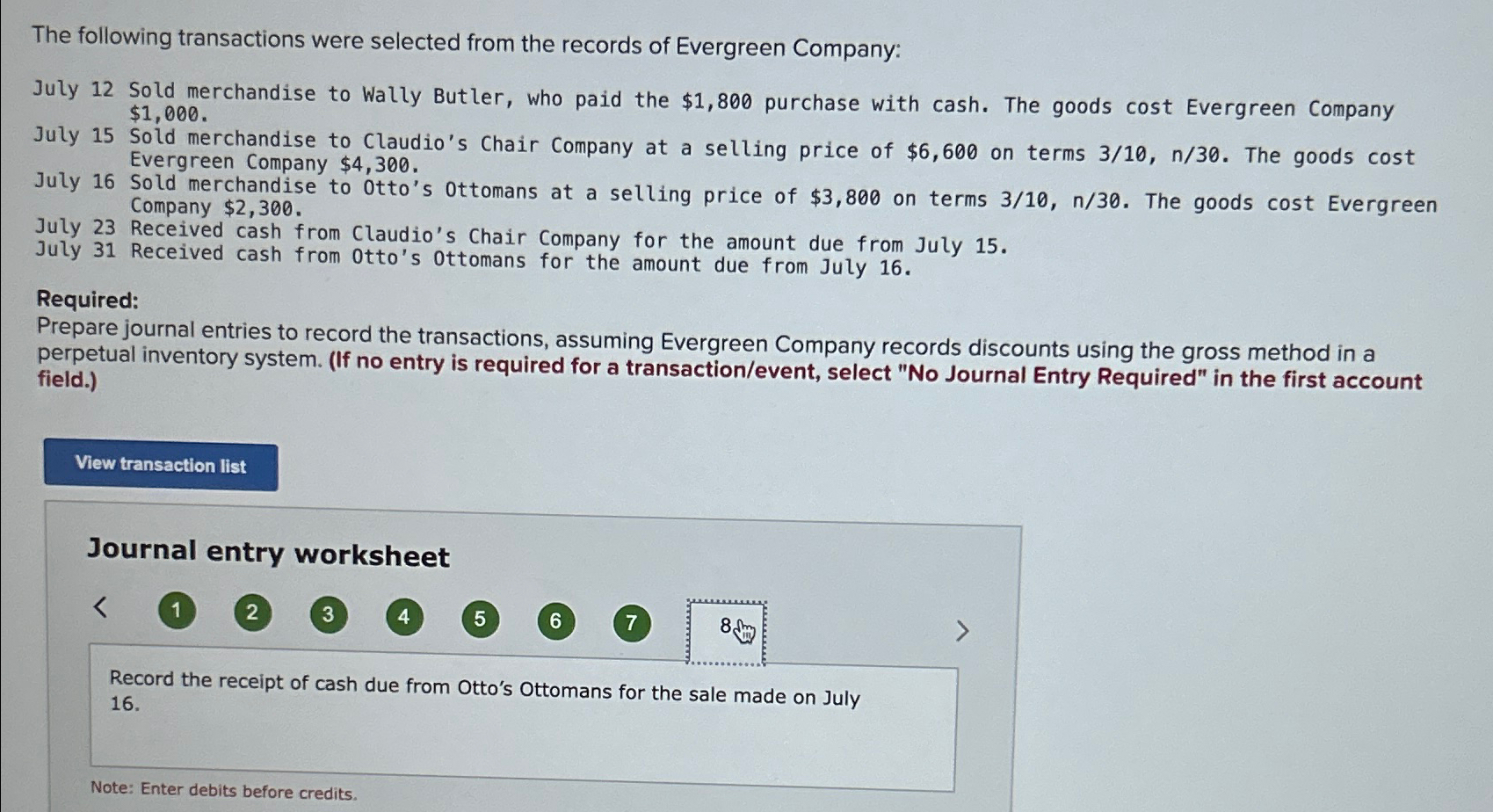 Solved The following transactions were selected from the | Chegg.com
