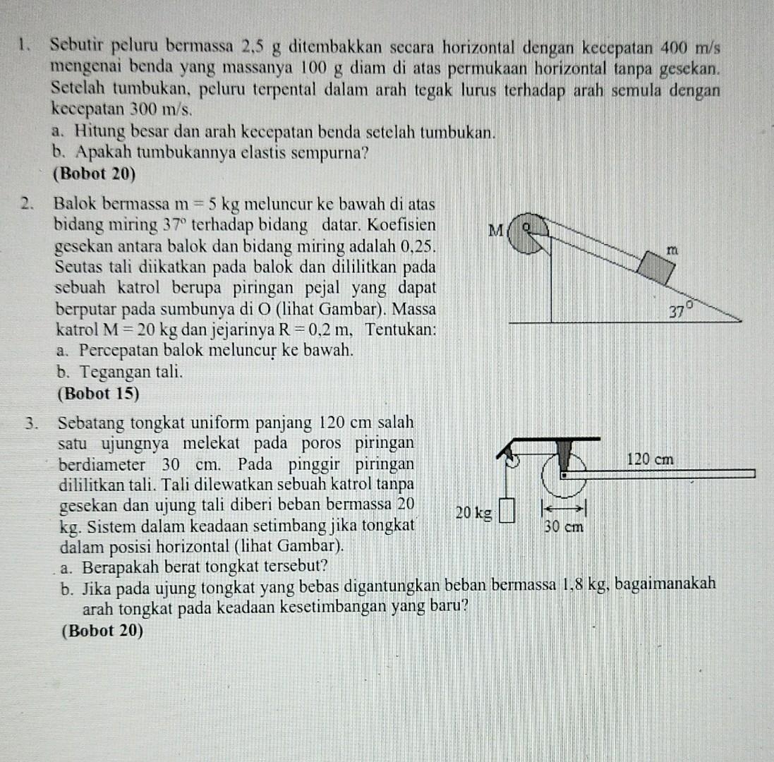ma 370 1. Sebutir peluru bermassa 2,5 g ditembakkan | Chegg.com
