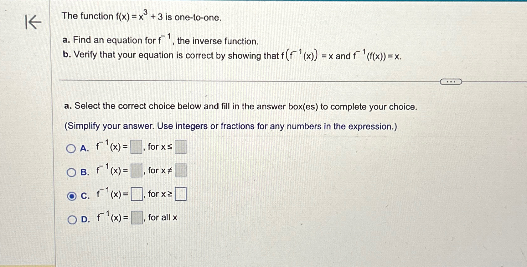 Solved The function f(x)=x3+3 ﻿is one-to-one.a. ﻿Find an | Chegg.com