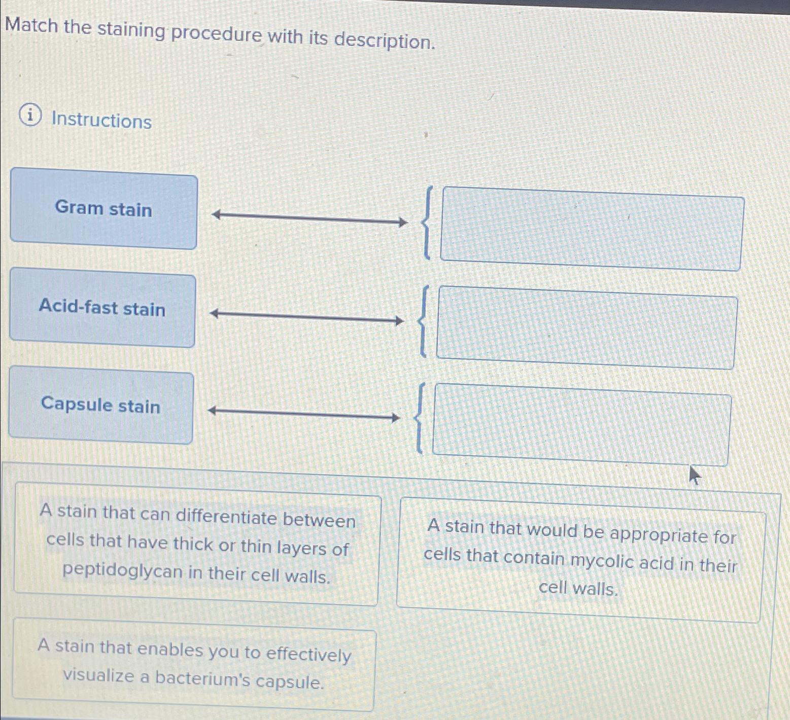 Solved Match the staining procedure with its | Chegg.com