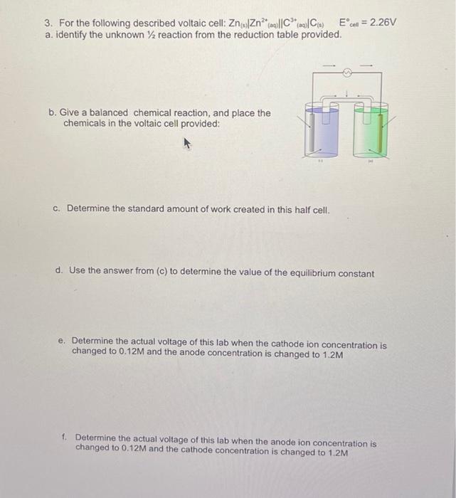 3. For the following described voltaic cell: | Chegg.com