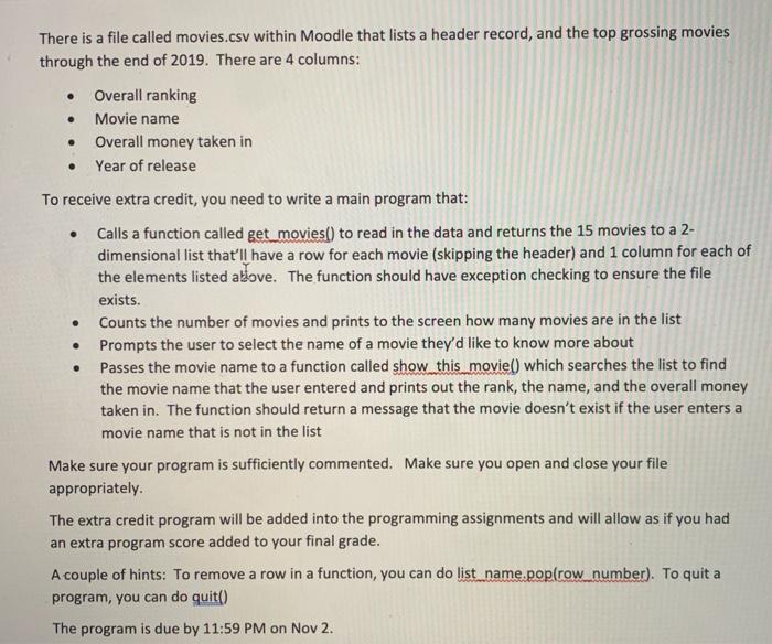 Solved There is a file called movies.csv within Moodle that | Chegg.com
