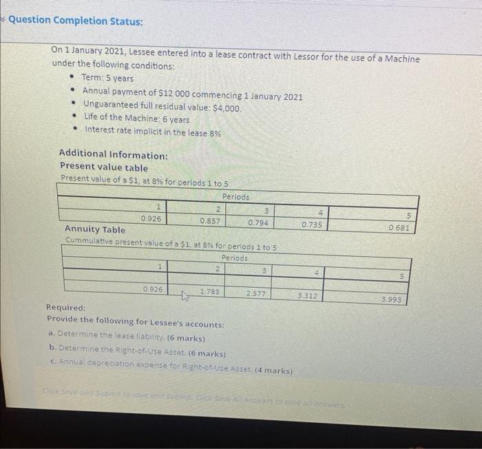 On 1 January 2021 Lessee Entered Into A Lease Chegg