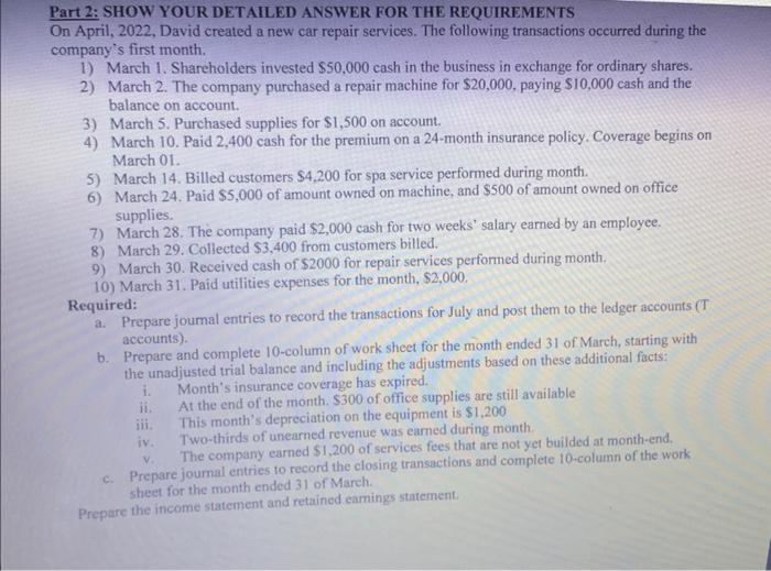 Solved Part 2: SHOW YOUR DETAILED ANSWER FOR THE | Chegg.com