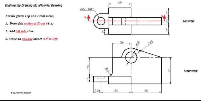 Solved 60 Engineering Drawing (B) /Pictorial Drawing 220, | Chegg.com