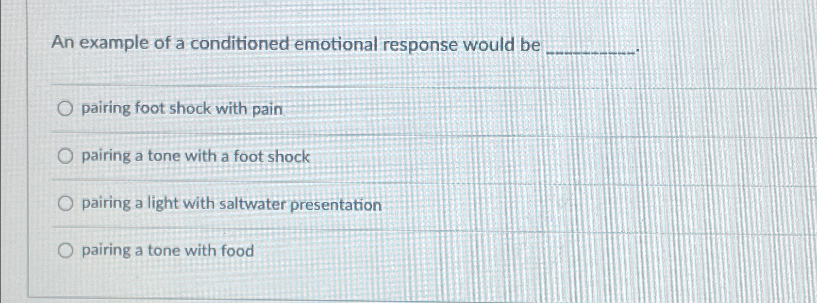 Solved An example of a conditioned emotional response would | Chegg.com