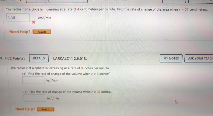 Solved The radius r of a circle is increasing at a rate of 4 | Chegg.com