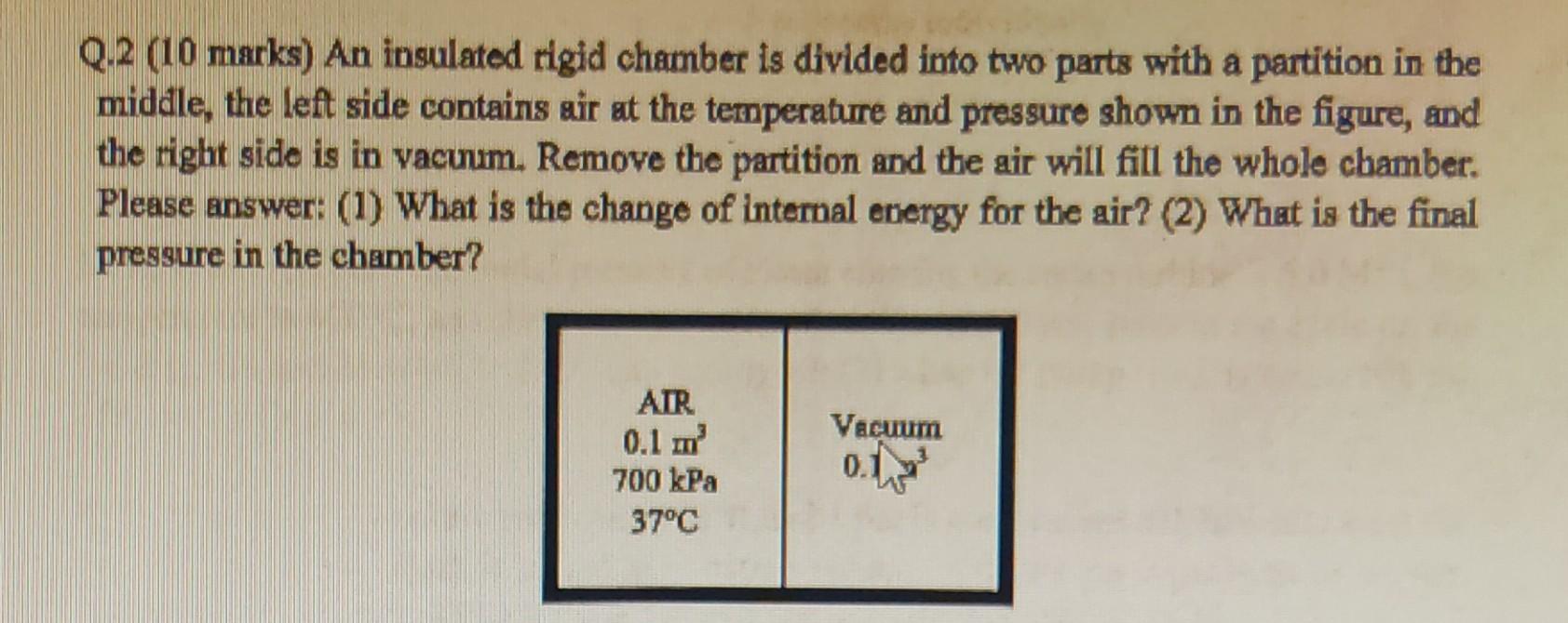Solved Q.2 (10 marks) An insulated tigid chamber is divided | Chegg.com
