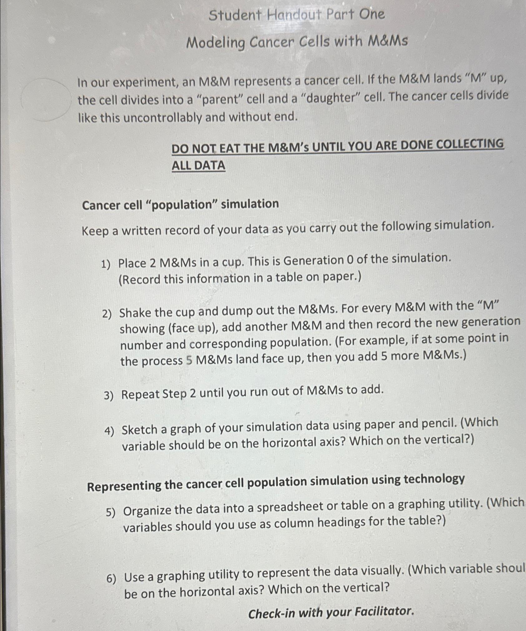 Solved Student Handout Part OneModeling Cancer Cells with | Chegg.com