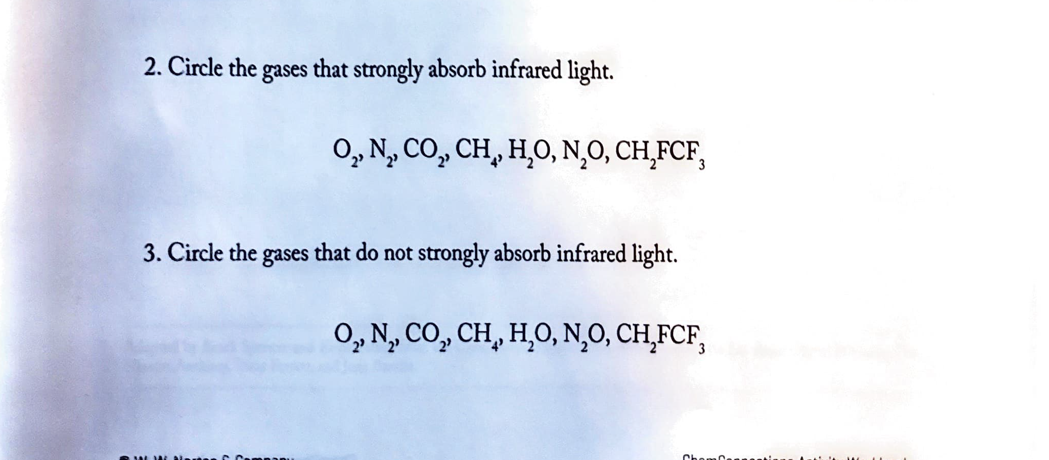 Solved Circle the gases that strongly absorb ﻿infrared | Chegg.com