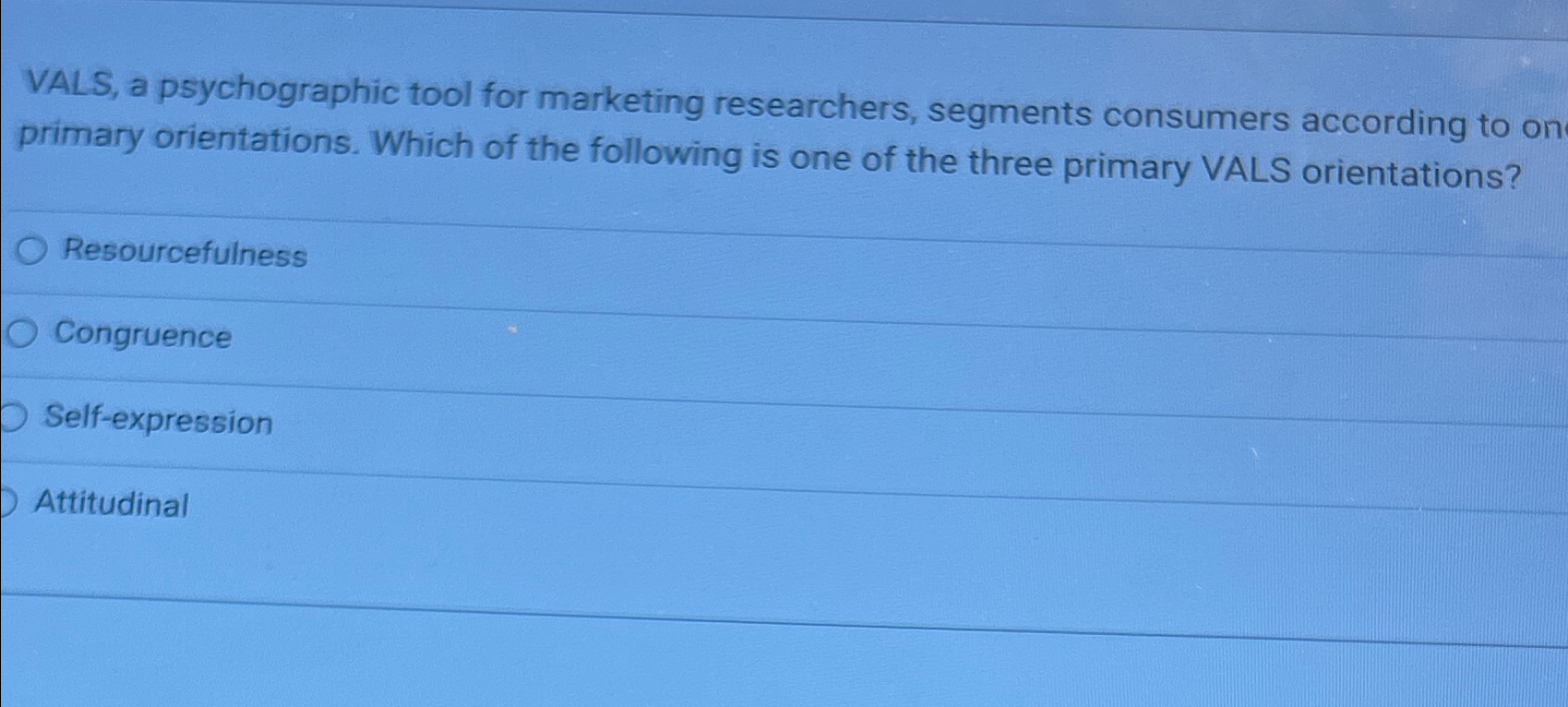 Solved VALS, a psychographic tool for marketing researchers, | Chegg.com