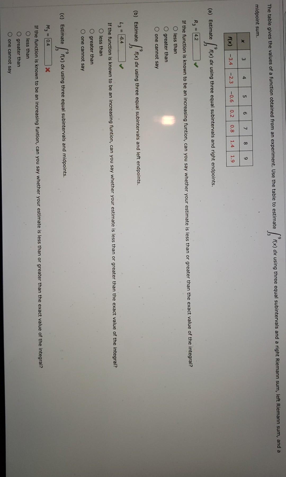 Solved efarm f(x) dx using three equal subintervals and a | Chegg.com