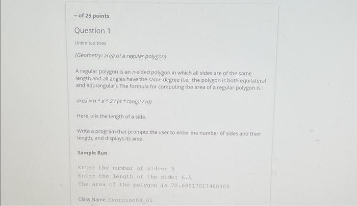 Solved Question 1 Untimited tries (Geometryiarea of a | Chegg.com