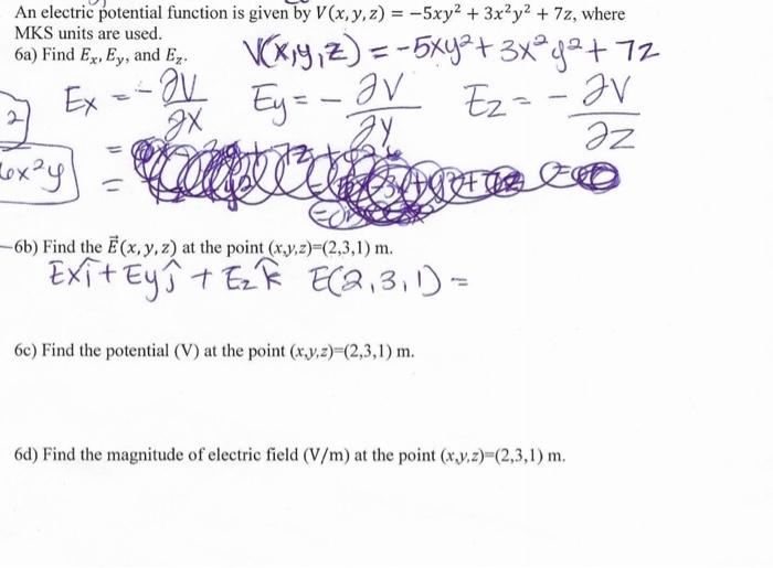 Solved An electric potential function is given by V(x, y, z) | Chegg.com