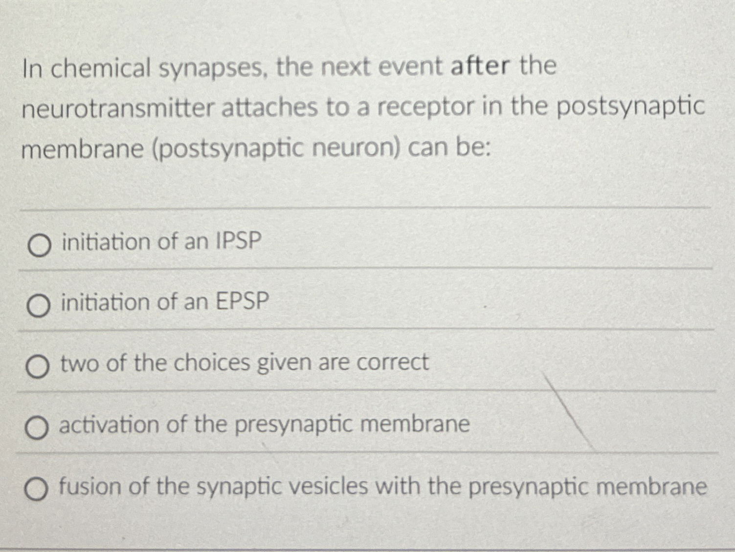 Solved In chemical synapses, the next event after the | Chegg.com
