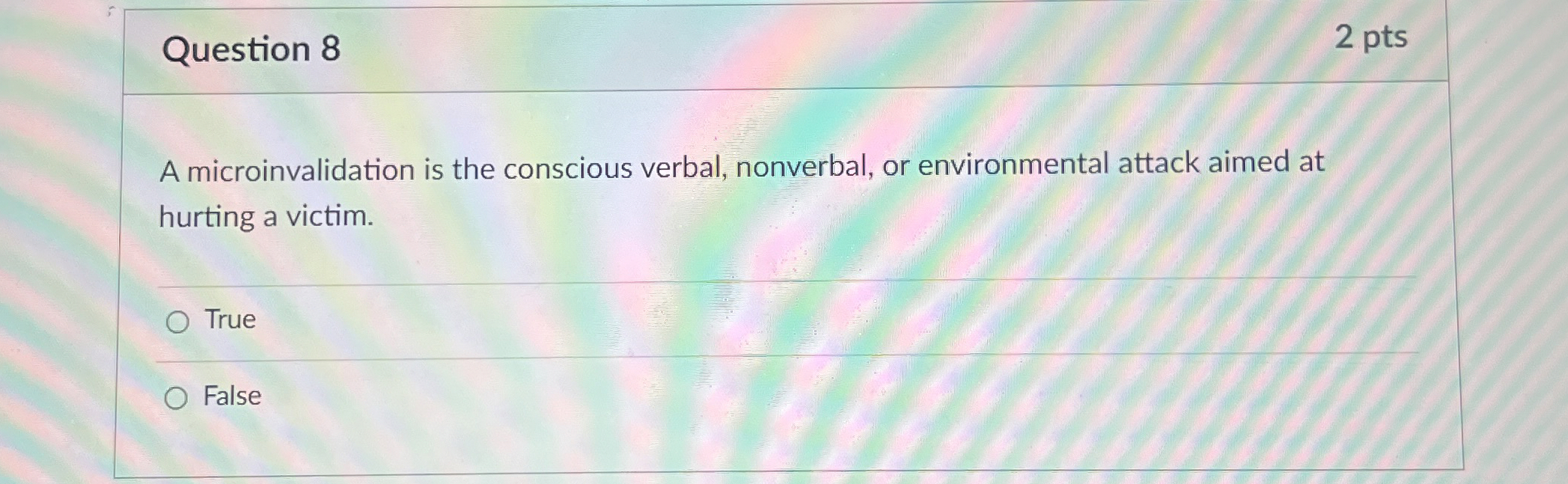 Solved Question 82 ﻿ptsA microinvalidation is the conscious | Chegg.com