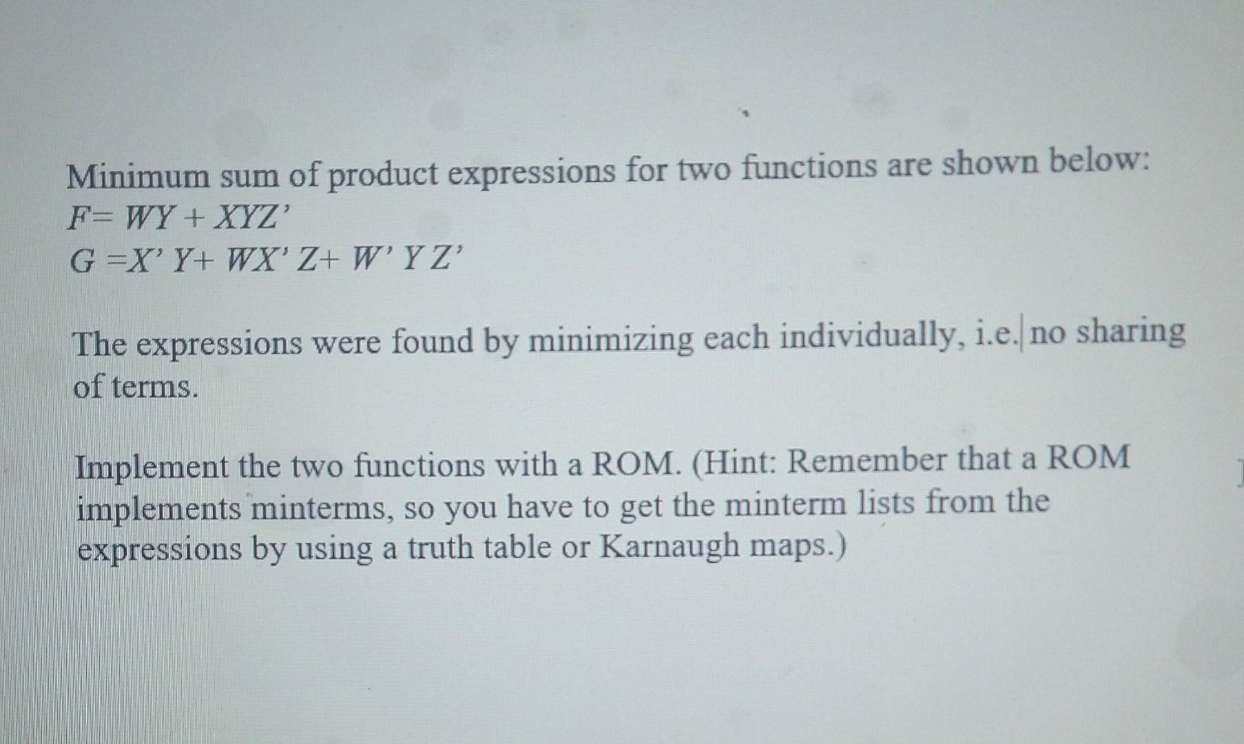 Minimum sum of product expressions for two functions | Chegg.com