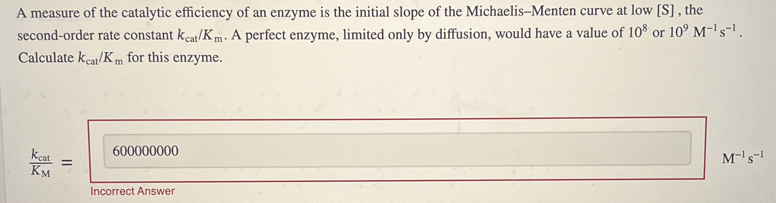 Solved A measure of the catalytic efficiency of an enzyme is | Chegg.com