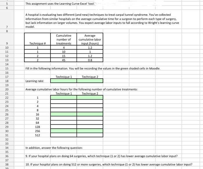 This assignment uses the Learning Curve Excel 'tool.' | Chegg.com