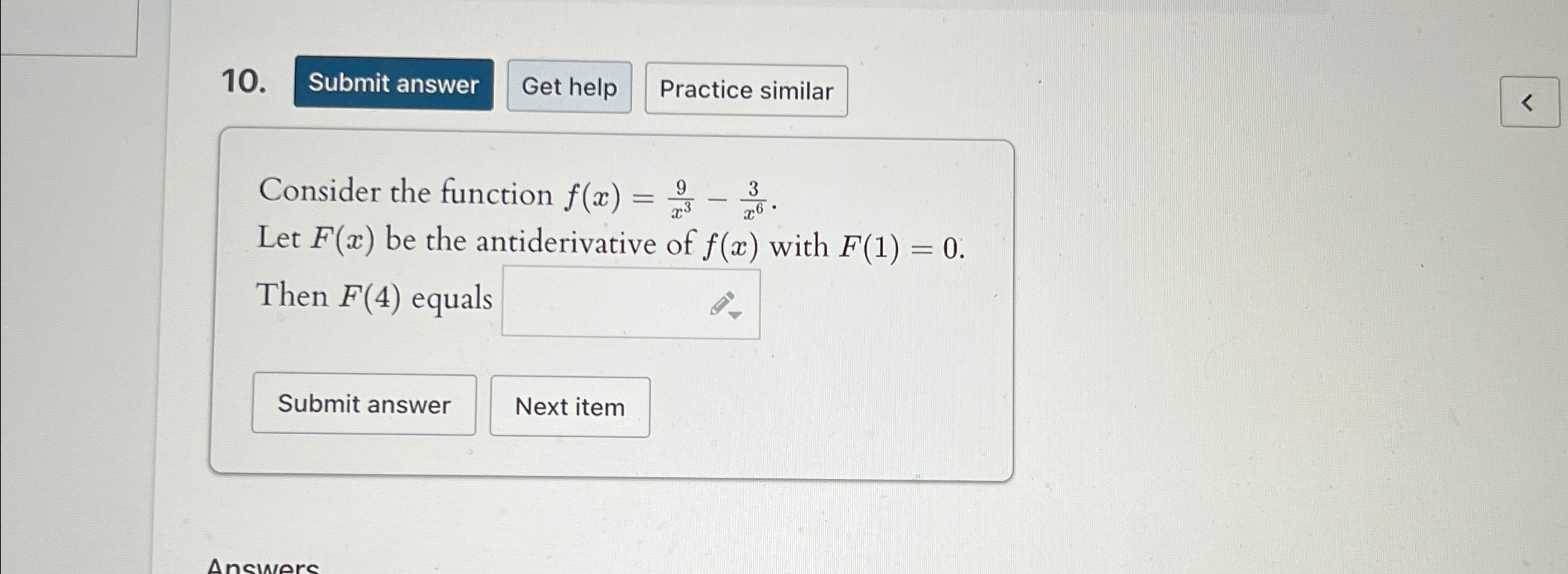 Solved Consider the function f(x)=9x3-3x6.Let F(x) ﻿be the | Chegg.com