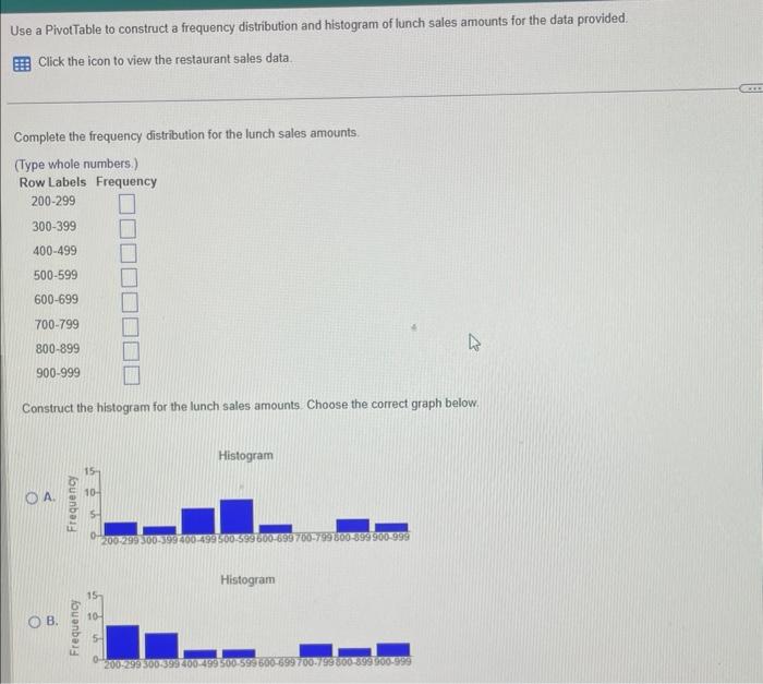 Solved Use a PivotTable to construct a frequency | Chegg.com