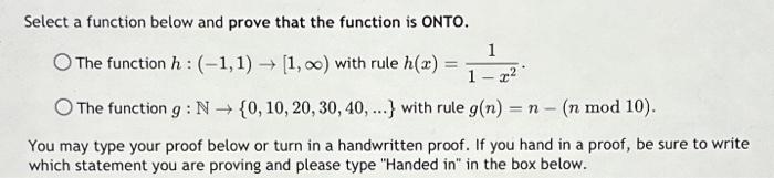 Solved Select a function below and prove that the function | Chegg.com