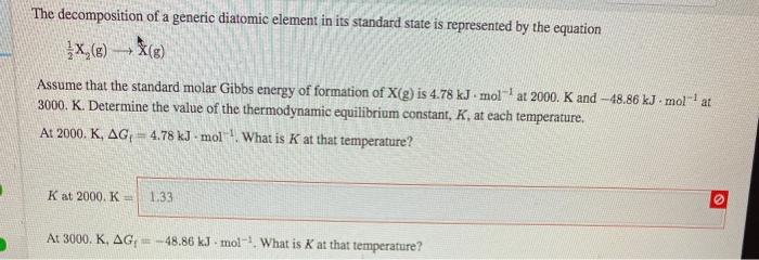 Solved The decomposition of a generic diatomic element in | Chegg.com