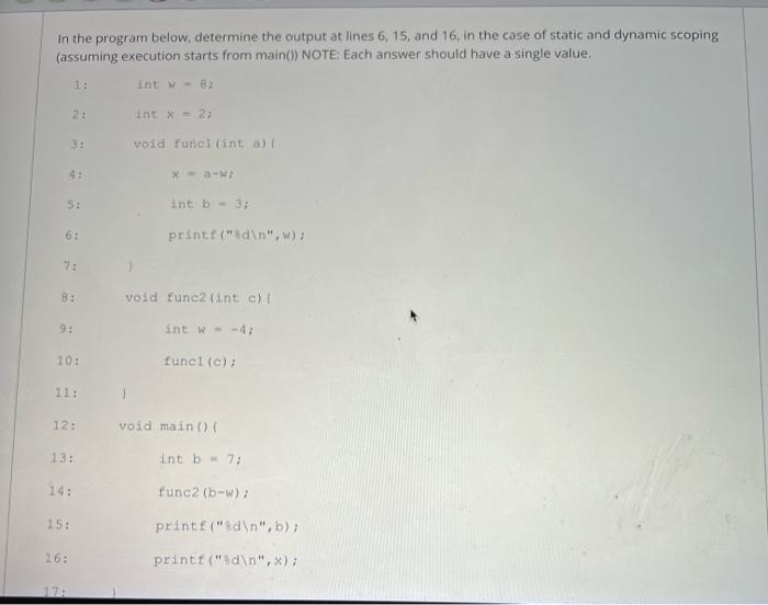 Solved In the program below, determine the output at lines | Chegg.com