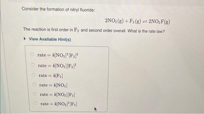 Solved Consider the formation of nitryl fluoride: 2NO2( | Chegg.com