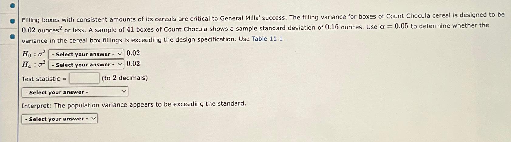 Solved Filling boxes with consistent amounts of its cereals | Chegg.com