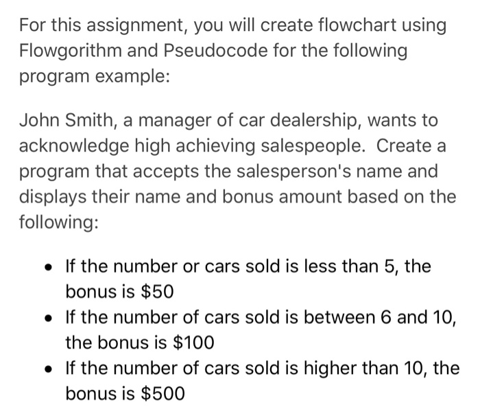 Solved For this assignment, you will create flowchart using | Chegg.com Solved For this assignment, you will create flowchart using | Chegg.com