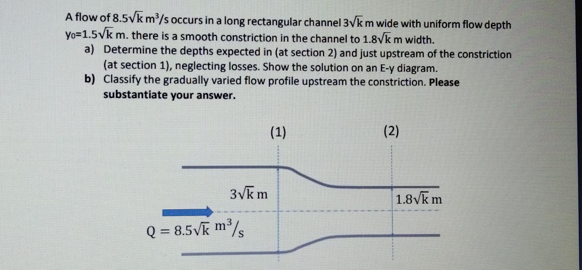 Solved A flow of 8.5km3/s occurs in a long rectangular | Chegg.com