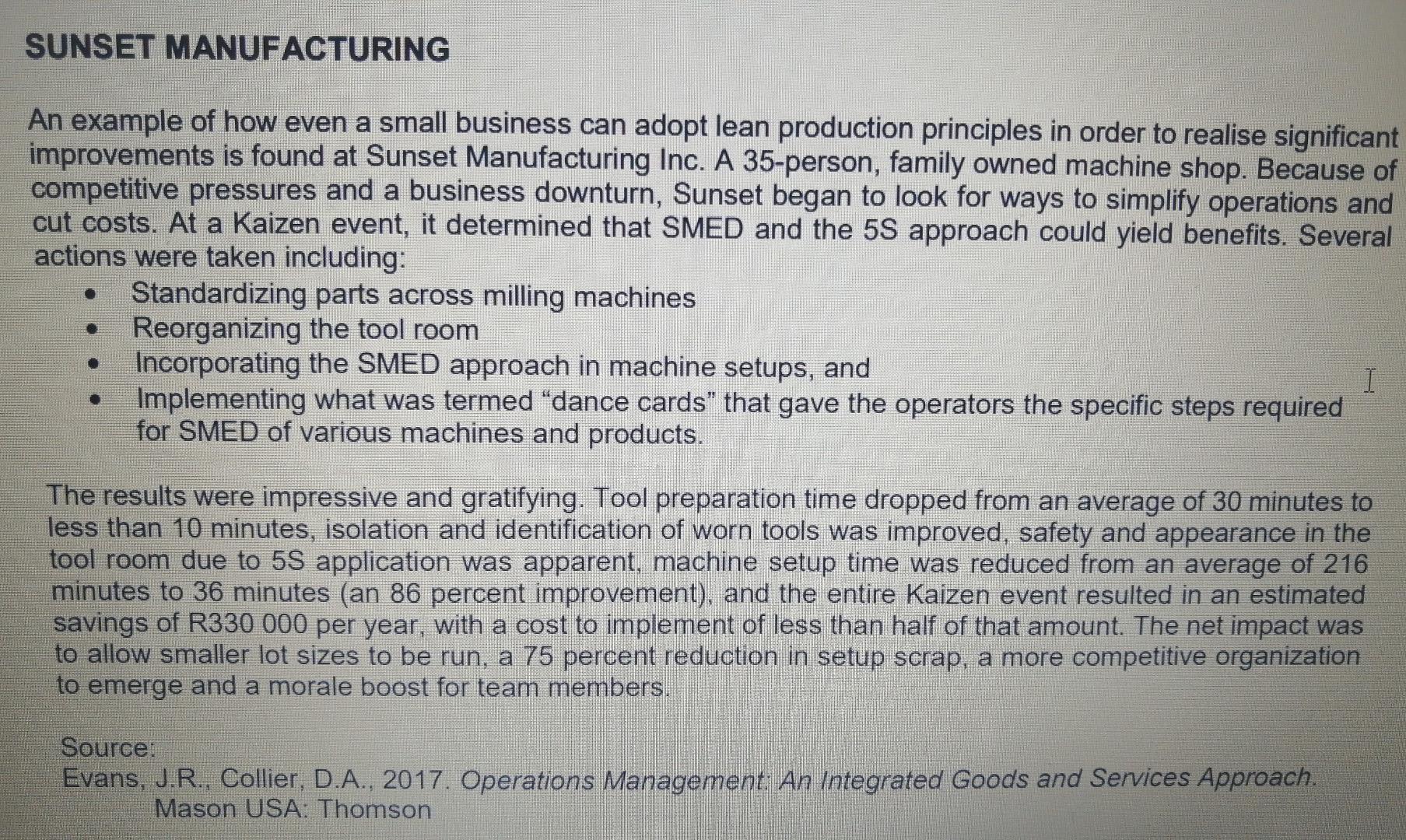 Solved SUNSET MANUFACTURING An example of how even a small | Chegg.com