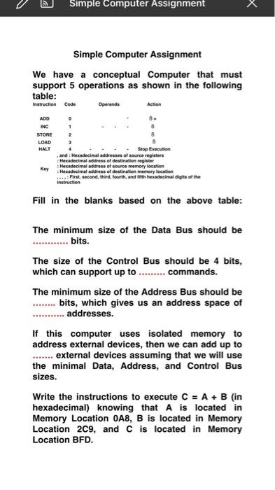 Solved Simple Computer Assignment Simple Computer Assignment | Chegg.com
