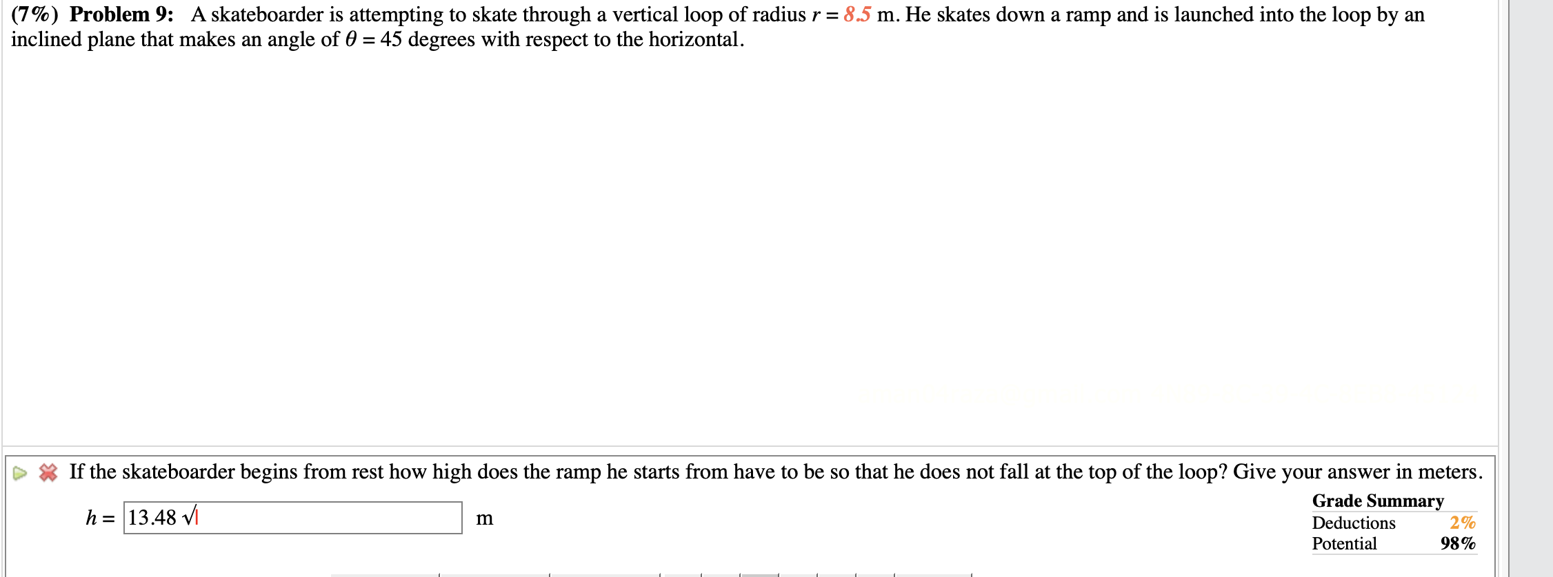 Solved (7%) ﻿Problem 9: A skateboarder is attempting to | Chegg.com